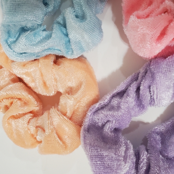 Accessories | 4 New Velvet Velour Hair Scrunchies Pastel Colors Pink ...